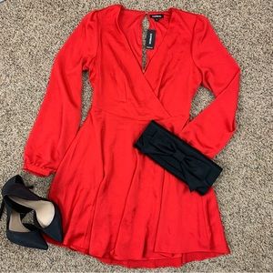 Express | Dresses | Nwt Red Express Long Sleeve Midi Dress | Poshmark